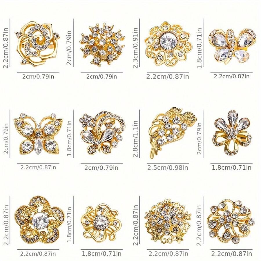 12 Pcs/Set Exquisite Fashion Women Girls Luxury Small Crystal Brooches ...