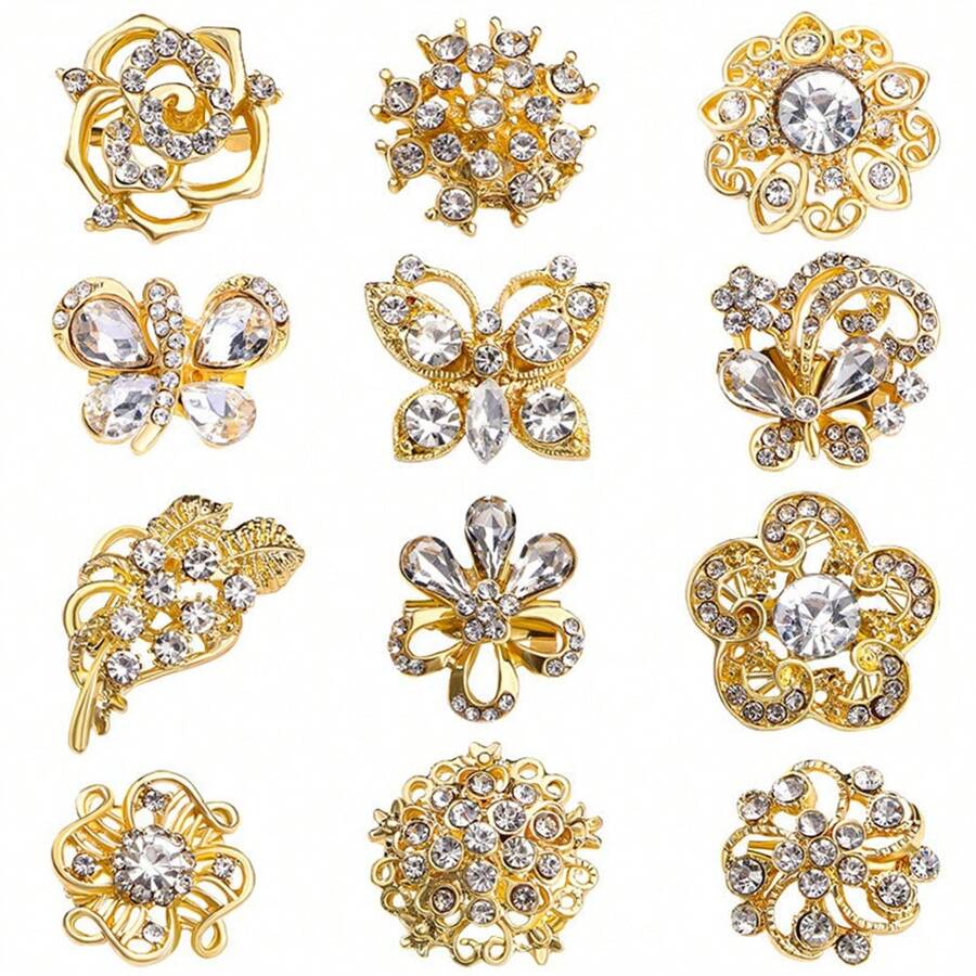 12 Pcs/Set Exquisite Fashion Women Girls Luxury Small Crystal Brooches ...