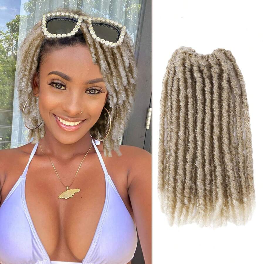 1 Pack 20 Strands Short Blonde Locs Dreadlock Hair Extensions For 6 Packs 120 Strands Pre-Looped ...