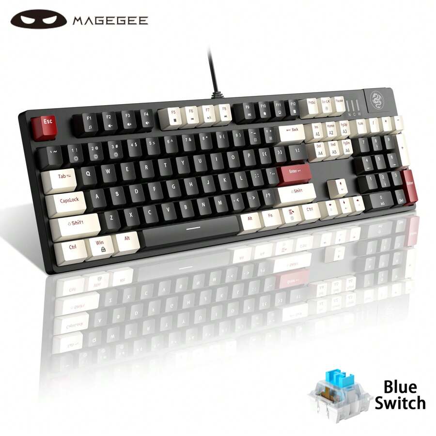 MageGee -Armor Mechanical Gaming Keyboard 104 Keys LED Blue Backlit and ...