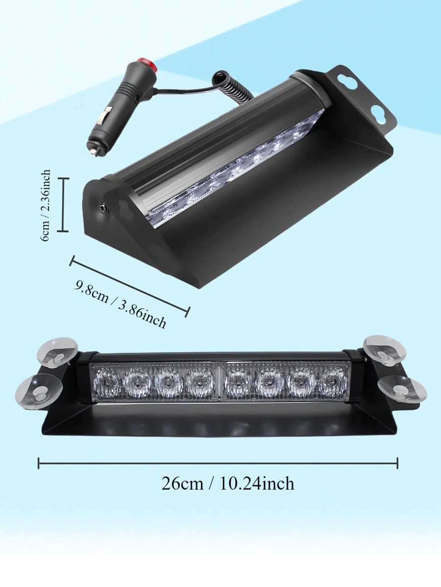 1 Set Red & Blue 8 Led Car Strobe Light, Suction Cup Warning Light With ...