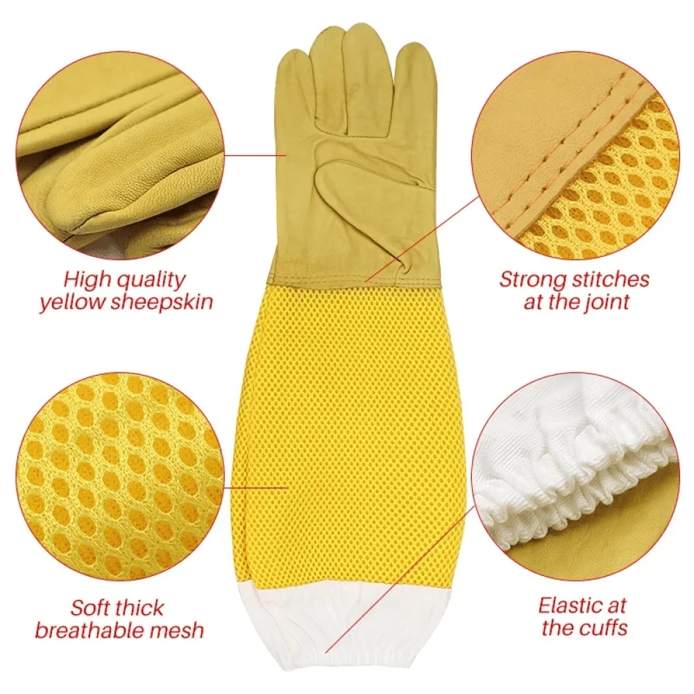 1 Pair Beekeeper Gloves Protective Sleeves Ventilated Beekeeping Tools ...
