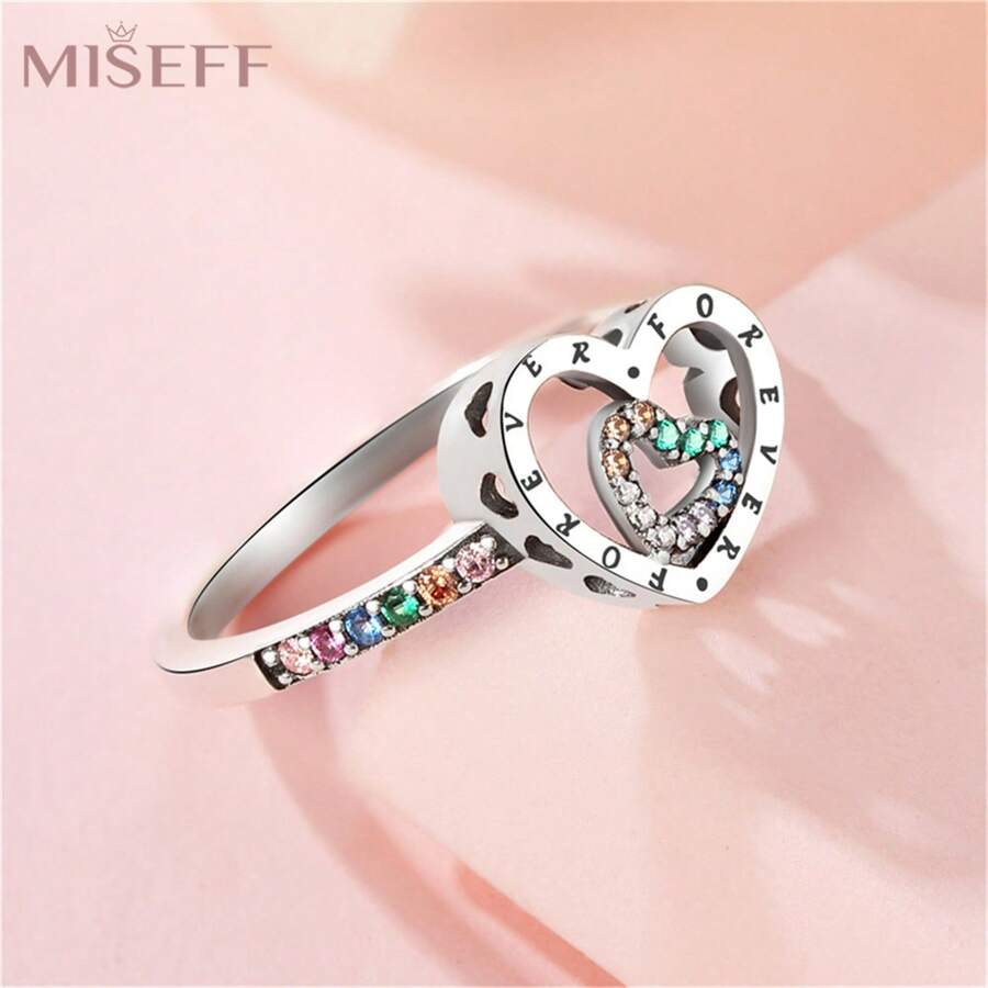 MISEFF 1 Stück 925 Sterling Silber Love Herz Ring, Mode geometrischer ...