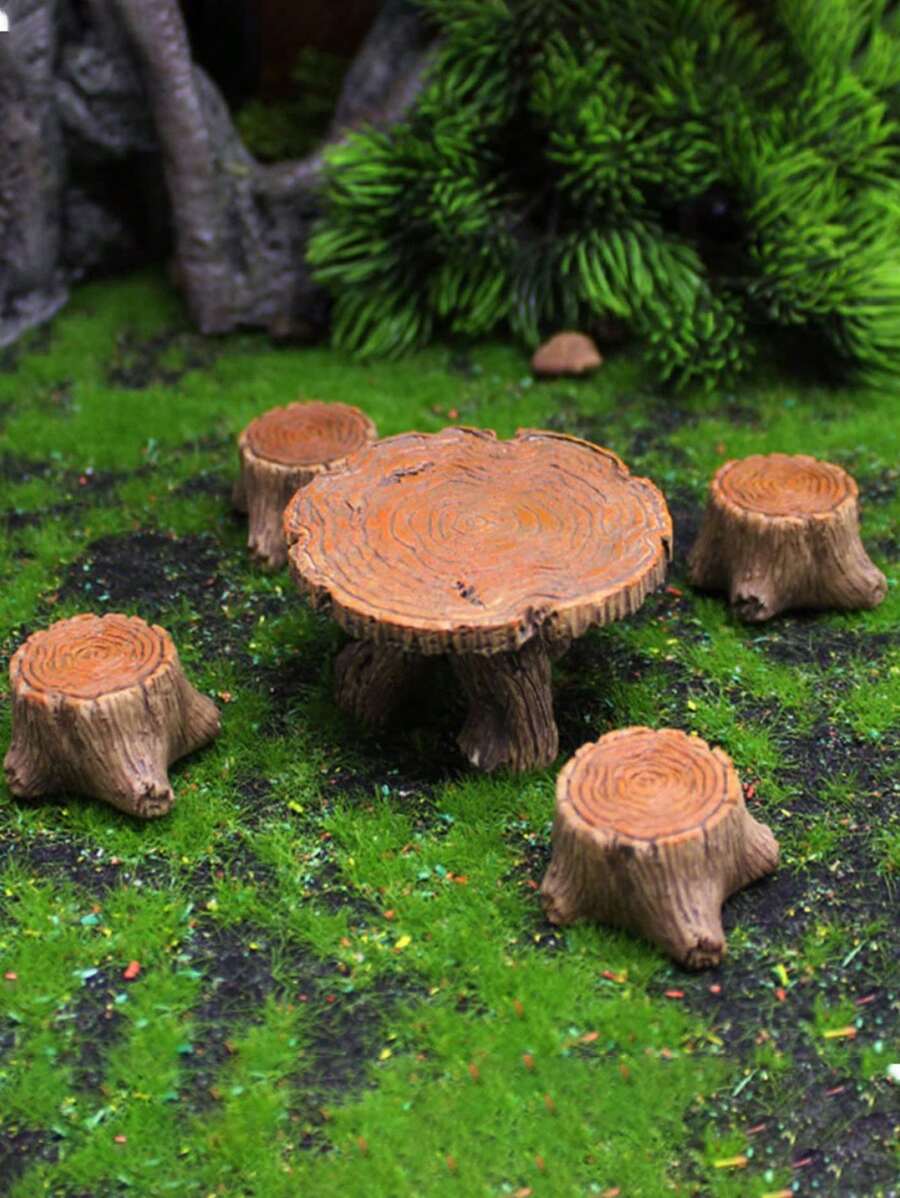 Cute Table Chair 1 Set Table And Chair Accessories Resin Wooden ...