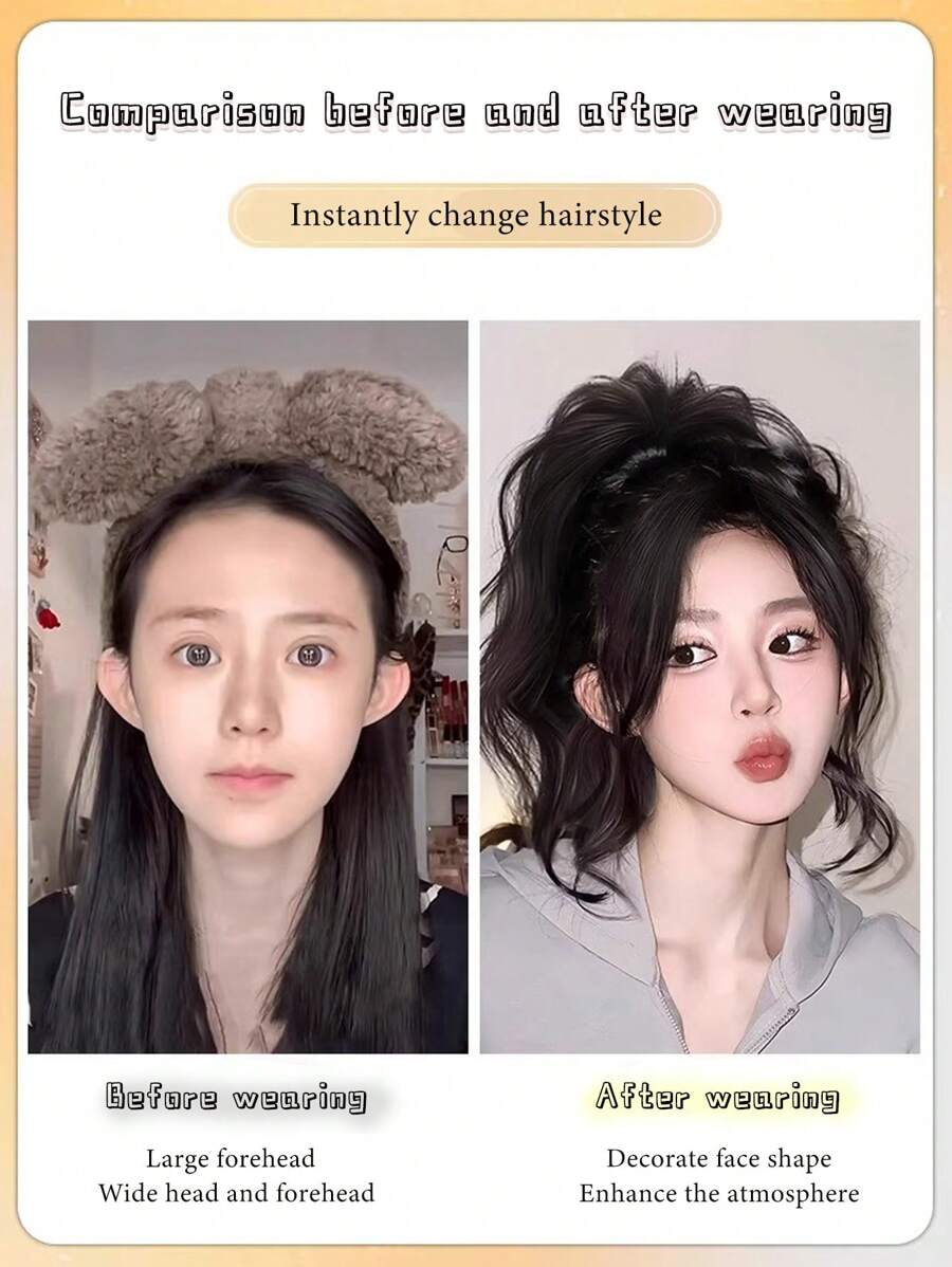 10inch Wig Piece Fluffy Increase Hair Volume Center Parting Eight Bangs ...