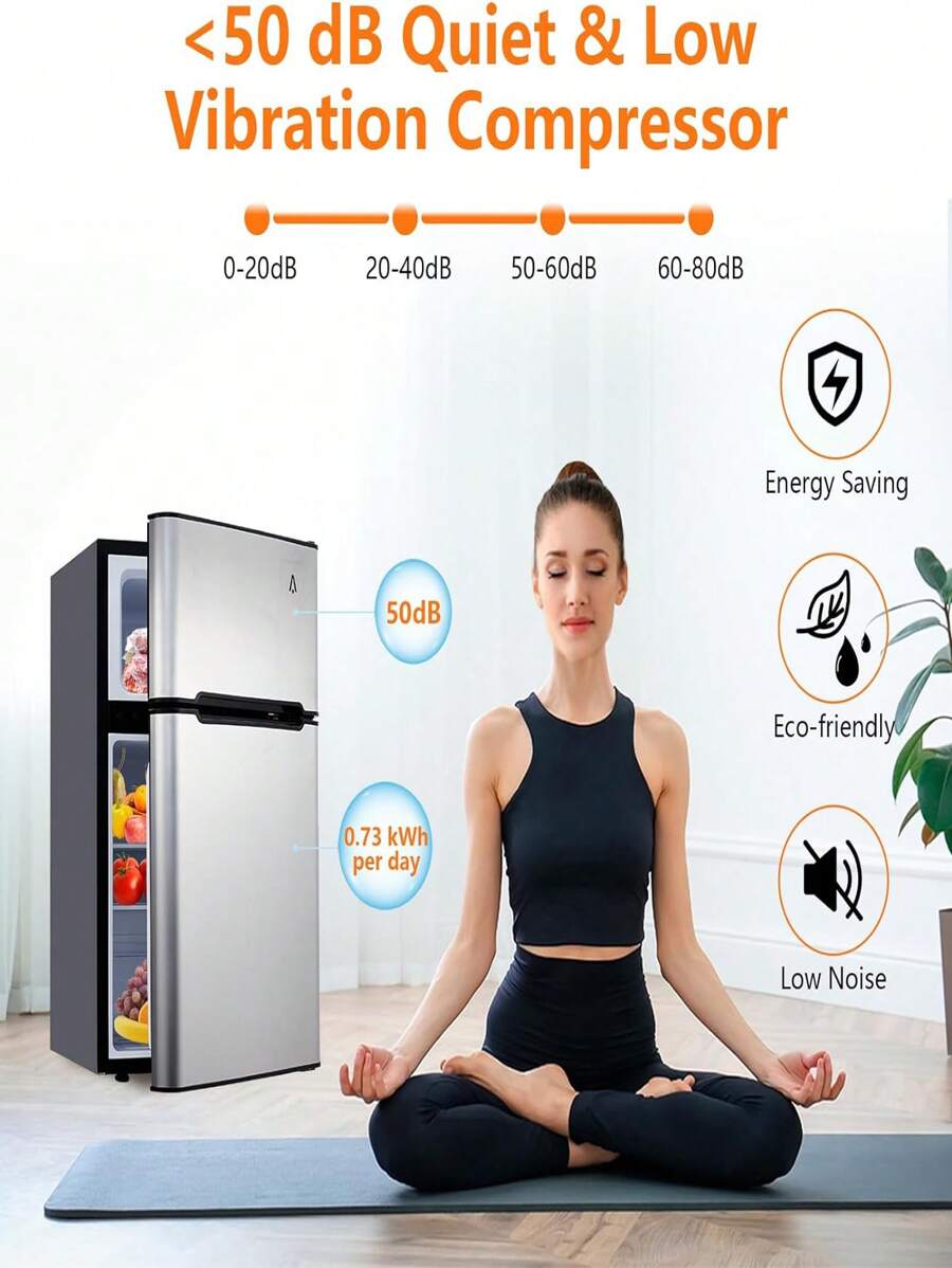 3.2 Cu.Ft Mini Fridge With Freezer, Double Door Mini Fridge, Adjustable ...