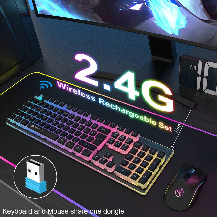 ATTACK SHARK Wireless Gaming Keyboard And Mouse Combo, Semi-Transparent ...