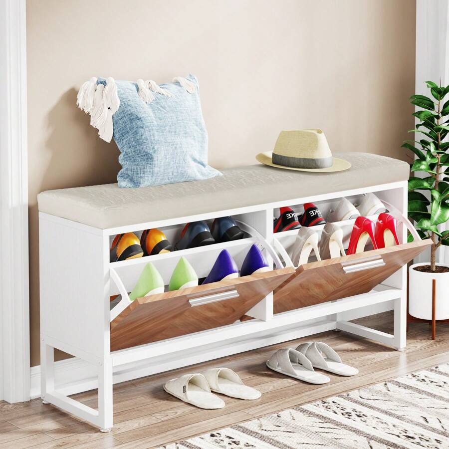 Tribesigns Shoe Storage Bench With Seat Cushion, Entryway Shoe Bench ...