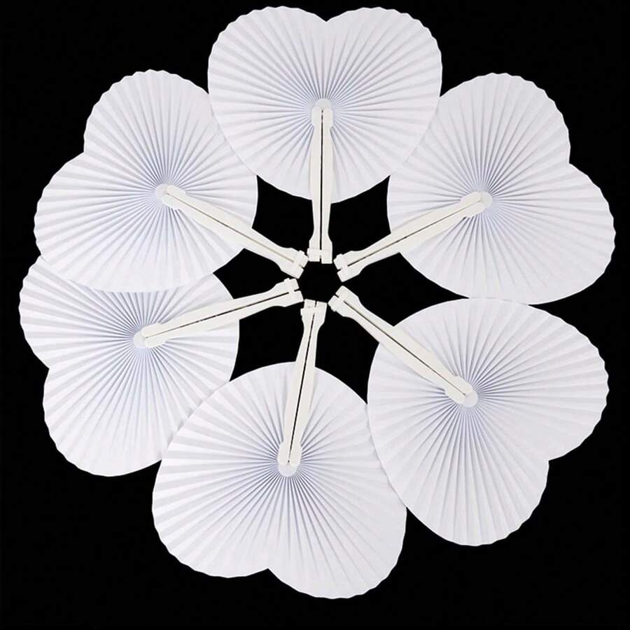 12pcs Heart-Shaped Hand Fans For Wedding Party, White Love Blank Paper ...