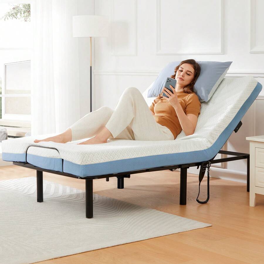 Twin XL/Queen Adjustable Bed Base Frame With 3 Options Heights, Head ...