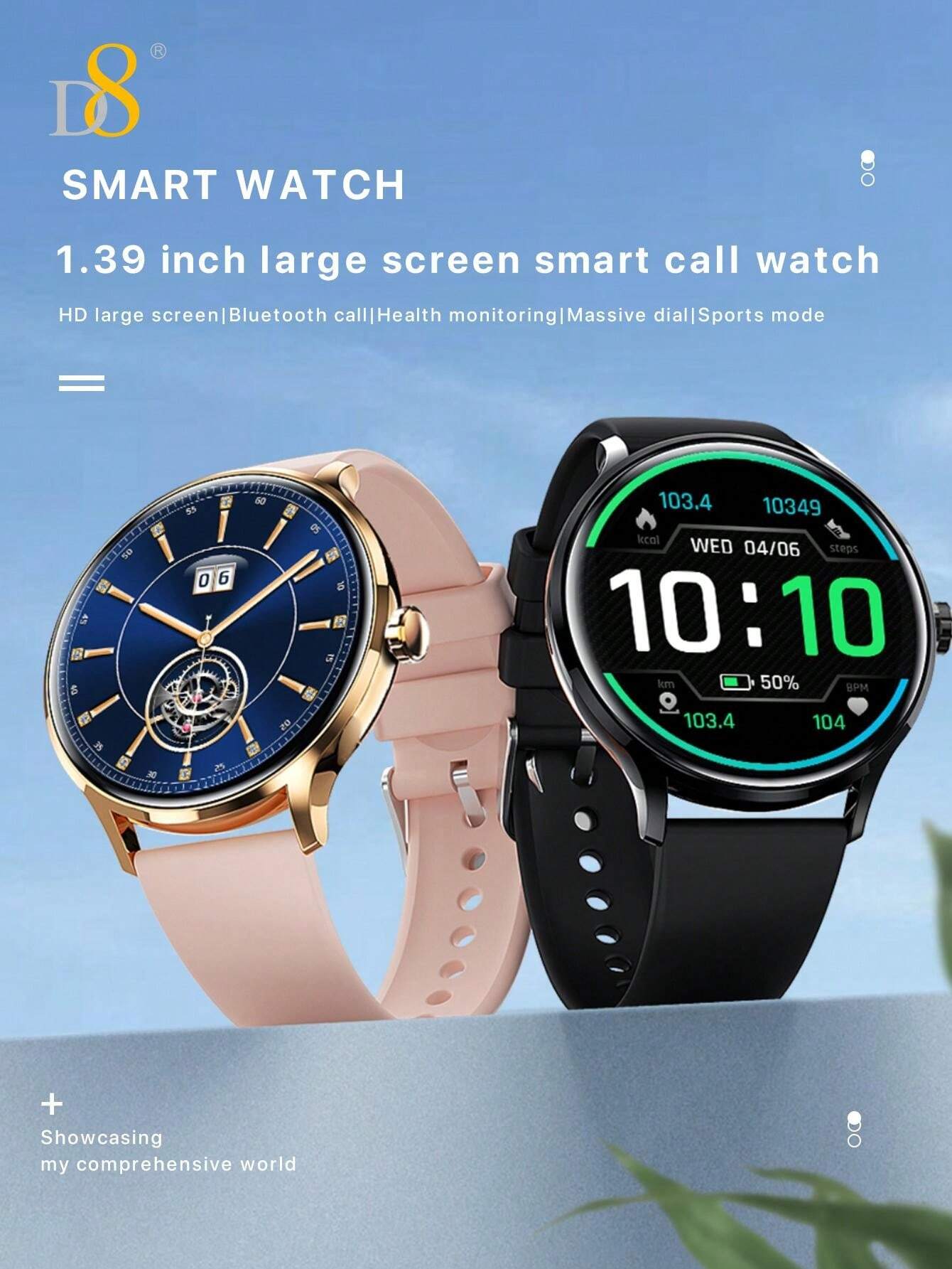 D8 Relógio inteligente D8 para mulheres, compatível com telefones ...