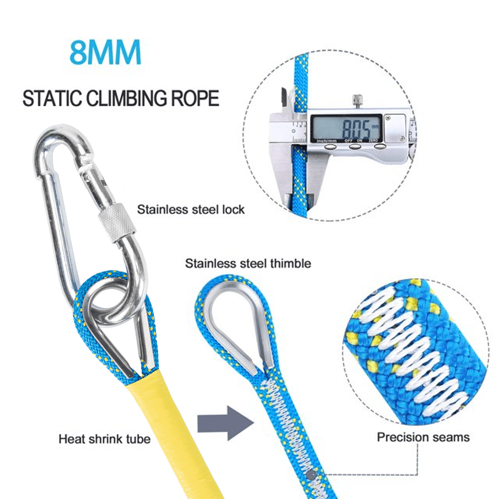 48-Braided Outdoor High Strength 8mm 10M(30ft) Static Rock Climbing Rope, Safety Ropes ...