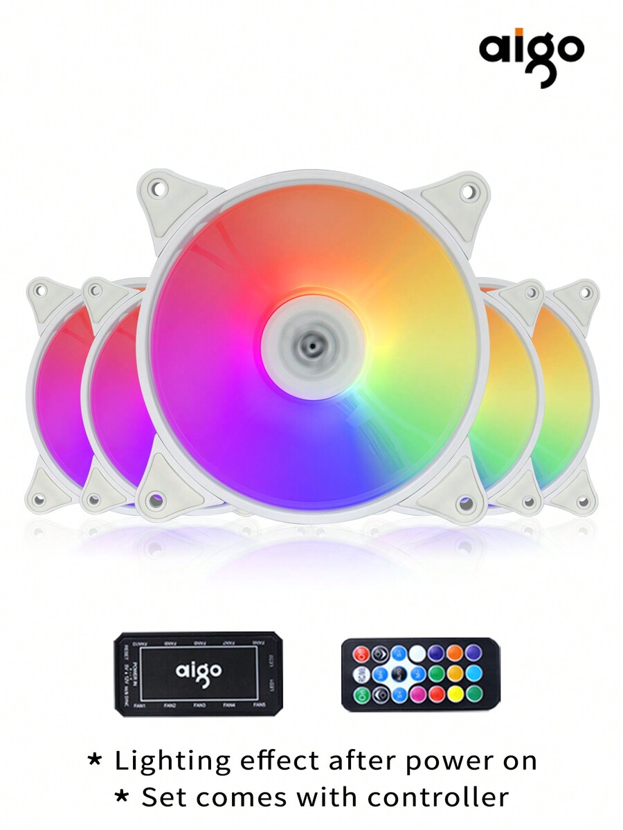 Aigo AR12 120mm Computer Case Fan White RGB Cooler Aura Sync Sata Port ...