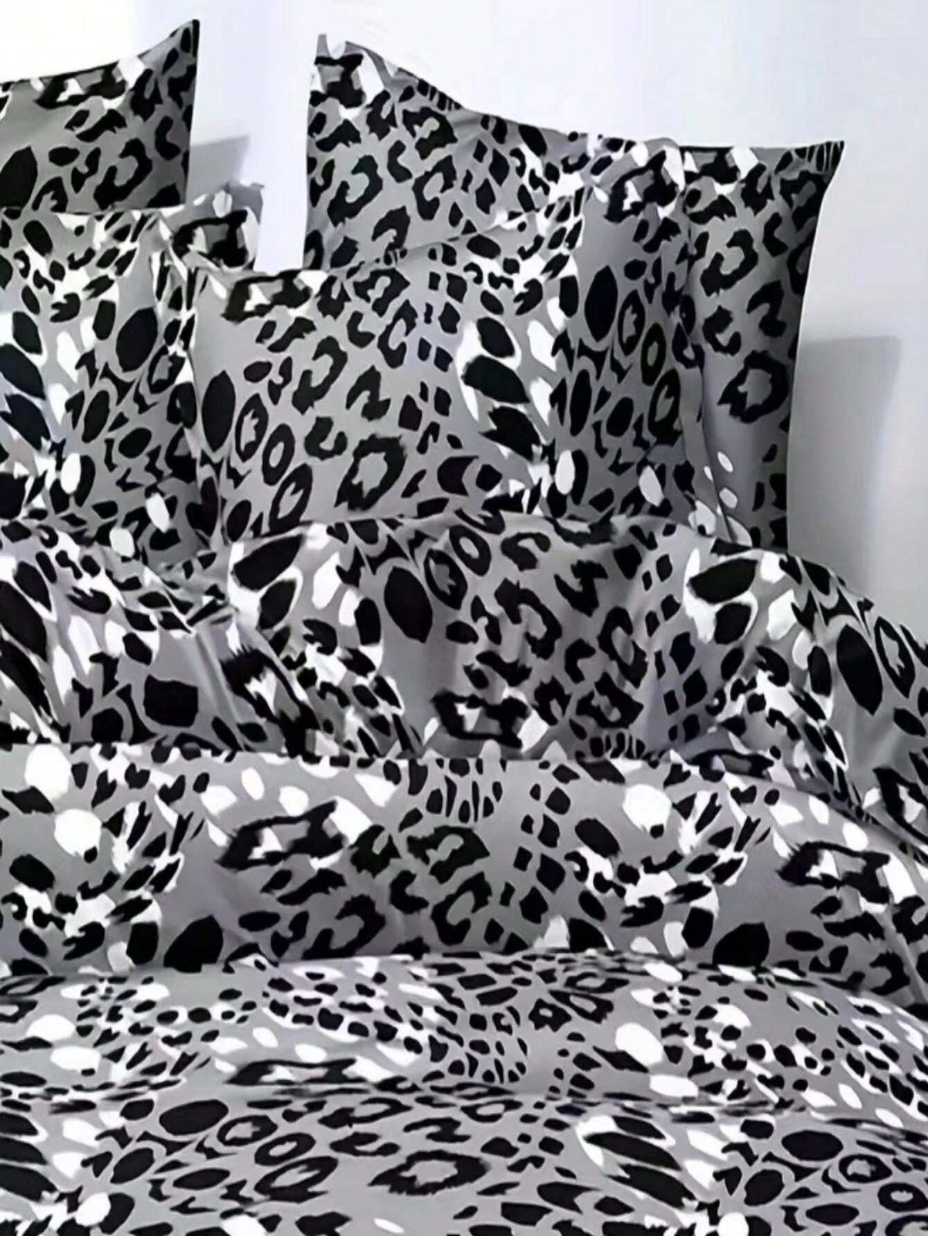 3pcs Polyester Brushed Leopard Print Bedding Set [1 Bed Sheet & 2 ...