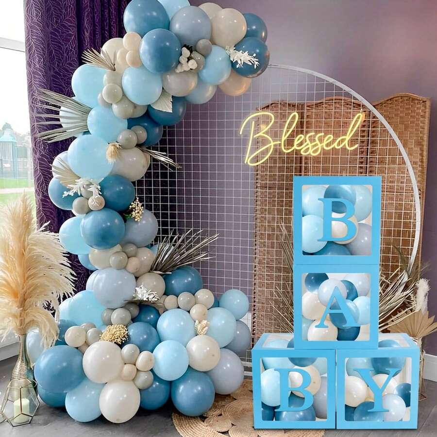 Blue Baby Boxes With Letters For Baby Shower,1 Set Of 4Pcs Box And Baby ...