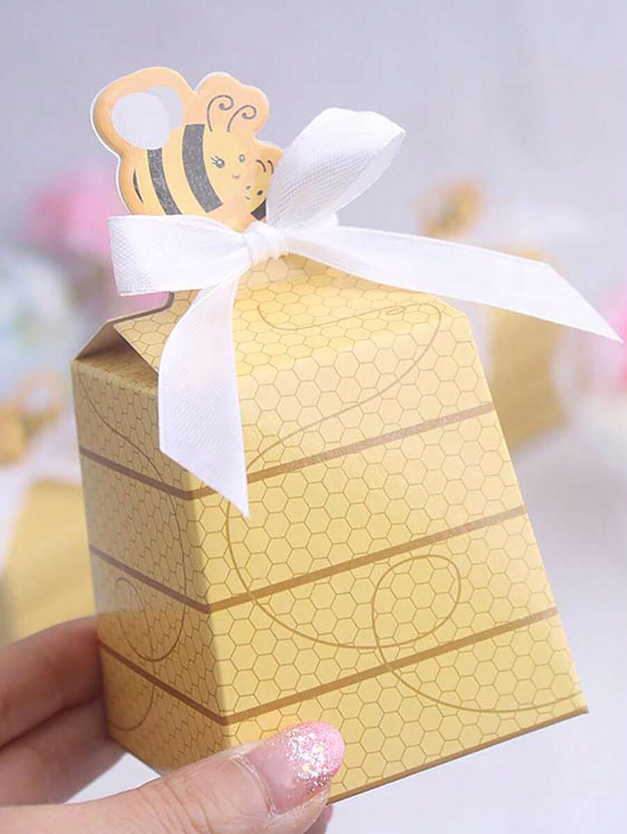 10pcs Paper Gift Box With Bee Design Candy Box And Bow Decoration For ...