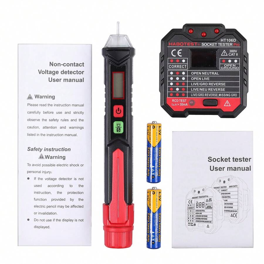 Non-Contact Voltage Tester Pen And Outlet Tester Socket Tester Kit With ...