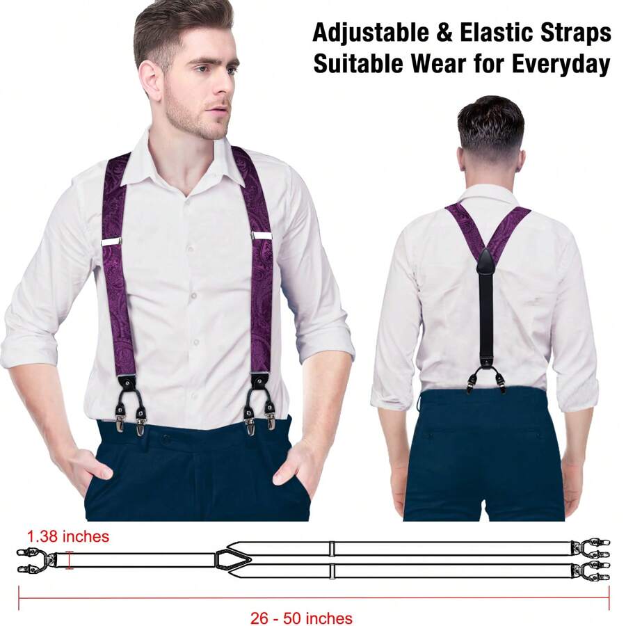 DiBanGu Mens Suspenders White Paisley Striped Y Shape 6 Clips Braces ...
