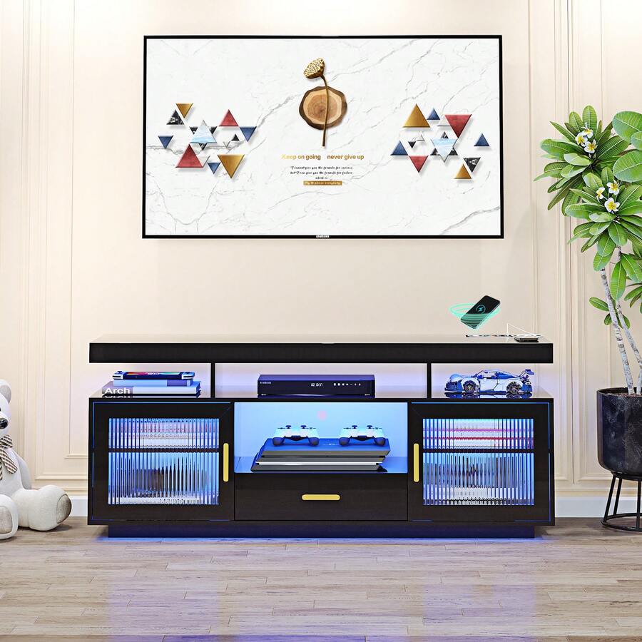 MARZTEC 24-Color RGB TV Stand With Wireless Charging Station,RGB ...