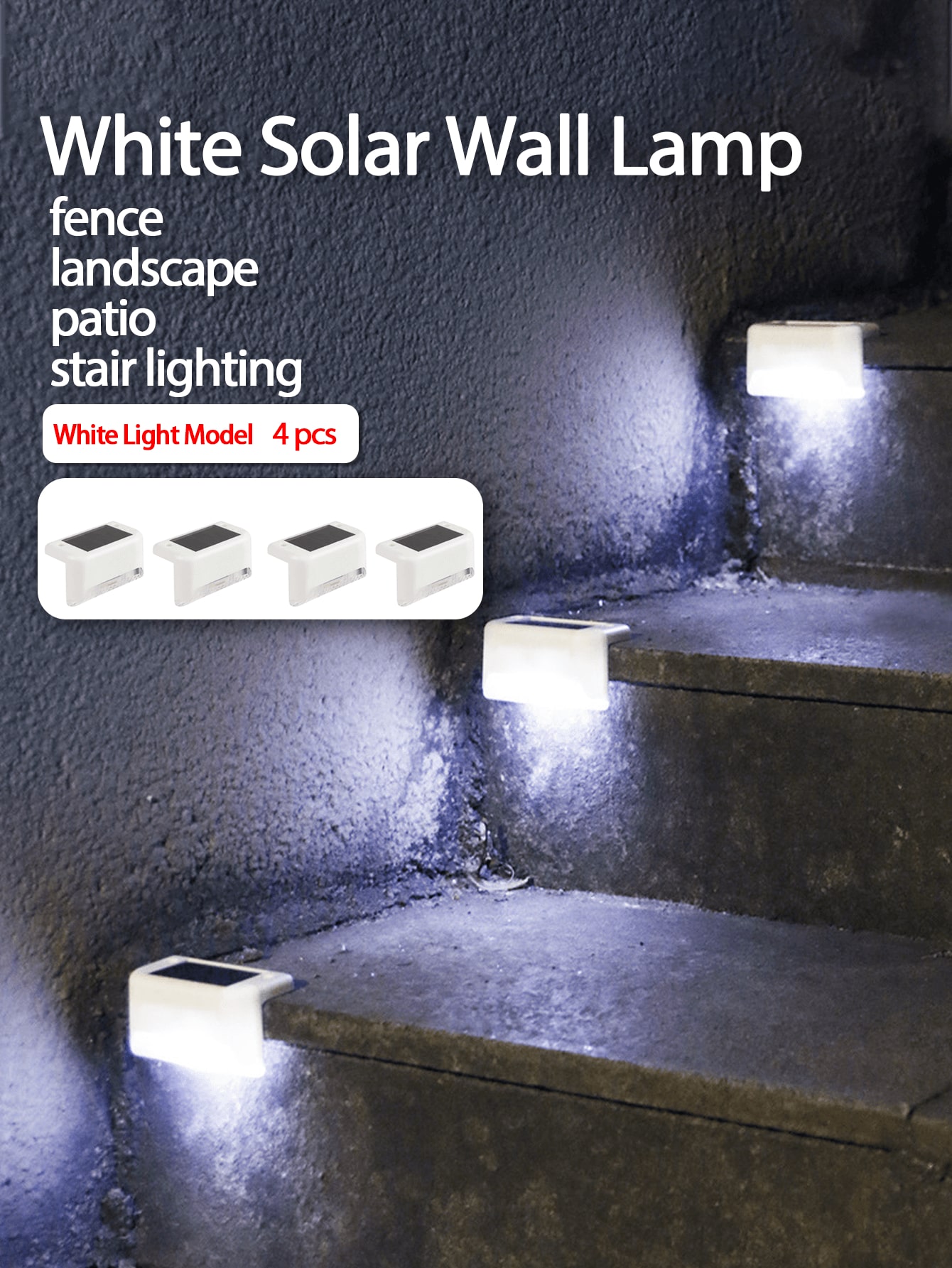 4 PCS White Solar Led Wall Lights, White White Light, Suitable For ...