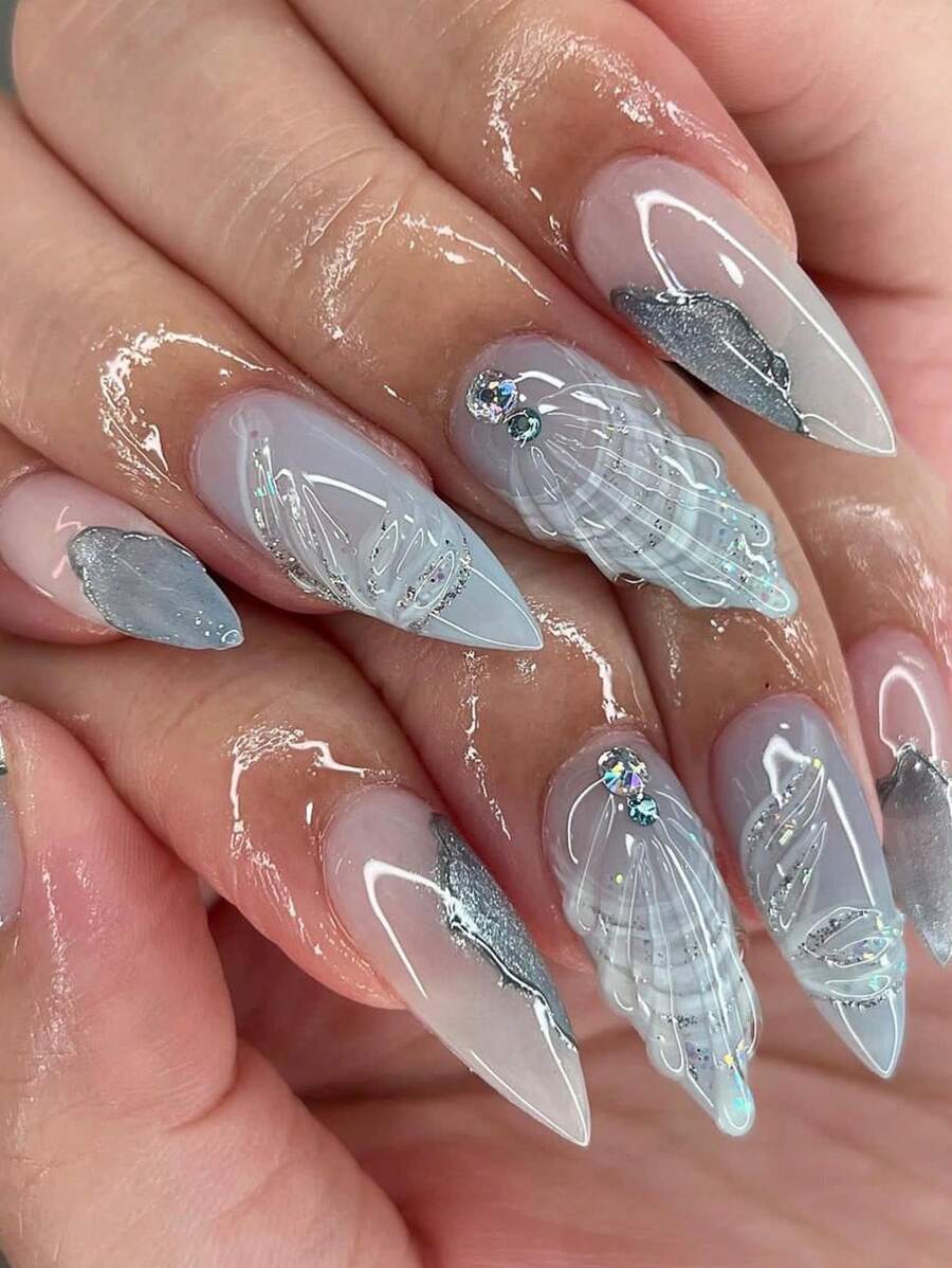 Decorate Your Style - Short Almond Shaped 3d Ocean Themed Shell ...