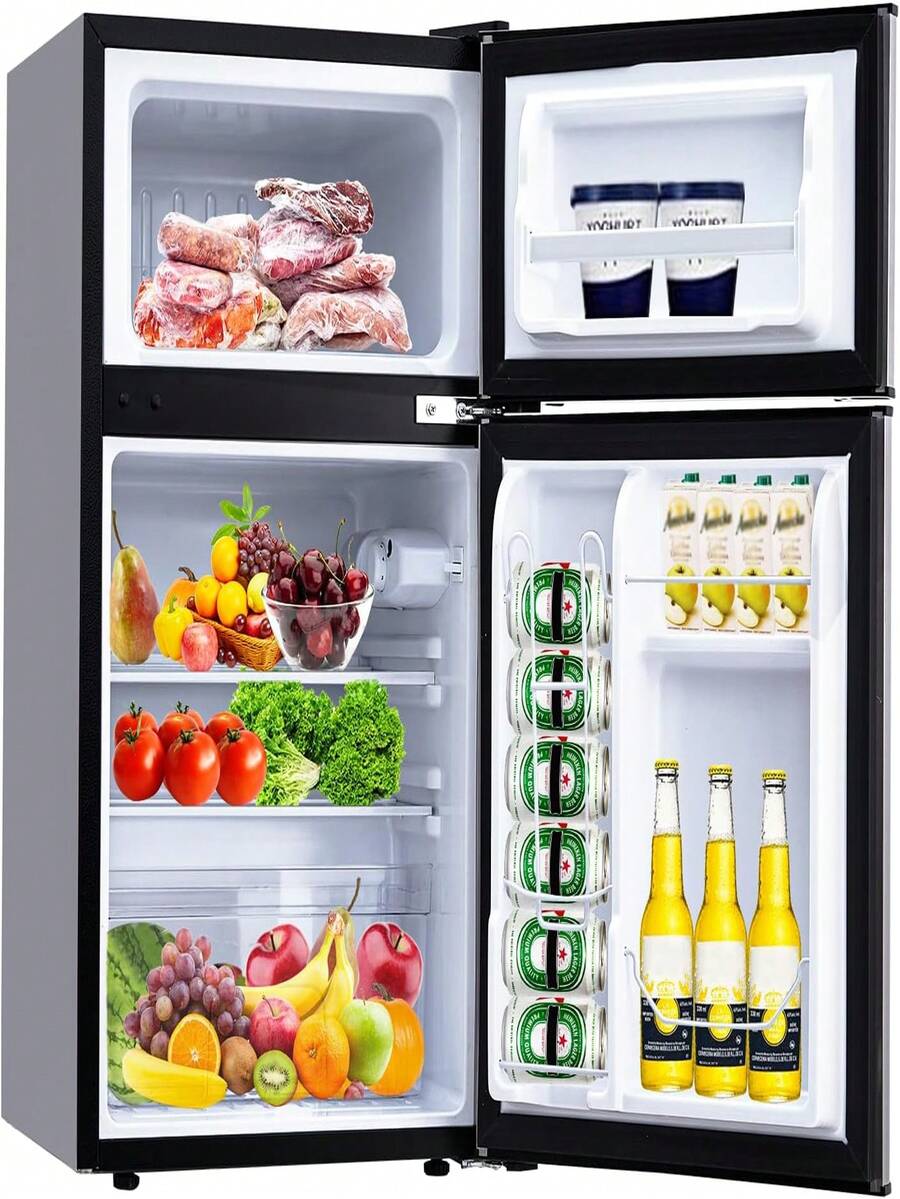 3.2 Cu.Ft Mini Fridge With Freezer, Double Door Mini Fridge, Adjustable ...