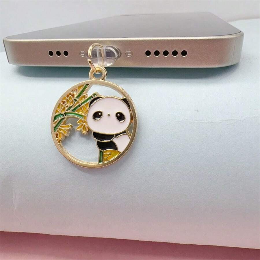 Cute Cartoon Bamboo & Panda Shaped Dust Plug Charm For Charging Port ...
