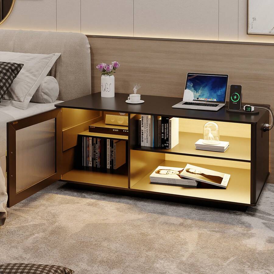 MARZTEC 42.5''L Coffee Table With Charging Station, Auto Sensor 3 Color ...