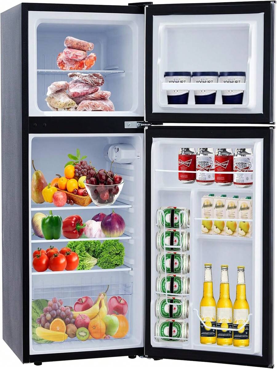4.5 Cu.Ft Mini Fridge With Freezer, Double Door Mini Fridge, Adjustable ...