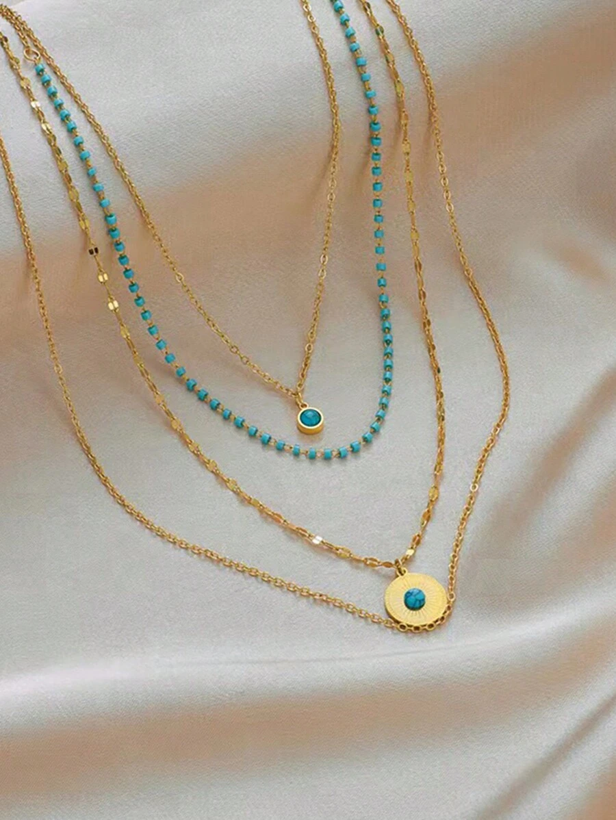 European And American Ins Bohemian Style One Piece Turquoise Pendant ...