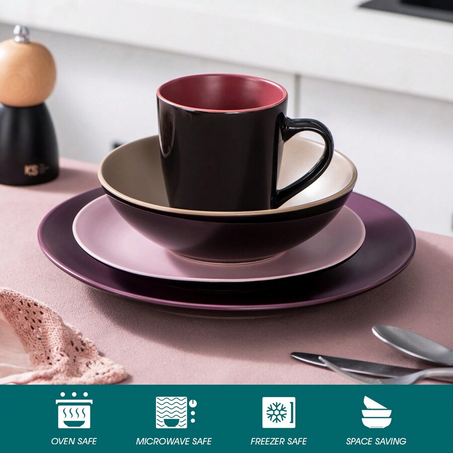 Vancasso Dinnerware Sets, Stoneware Dinner Set For 4, 16-Piece Round ...