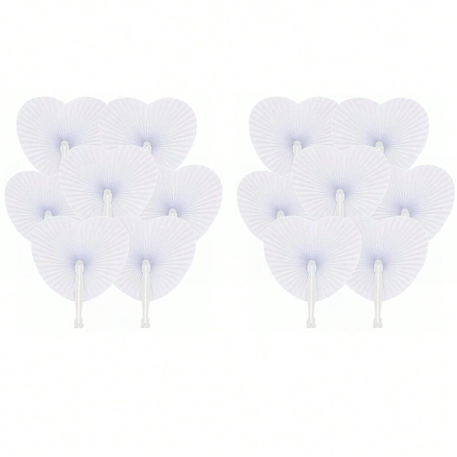12pcs Heart-Shaped Hand Fans For Wedding Party, White Love Blank Paper ...