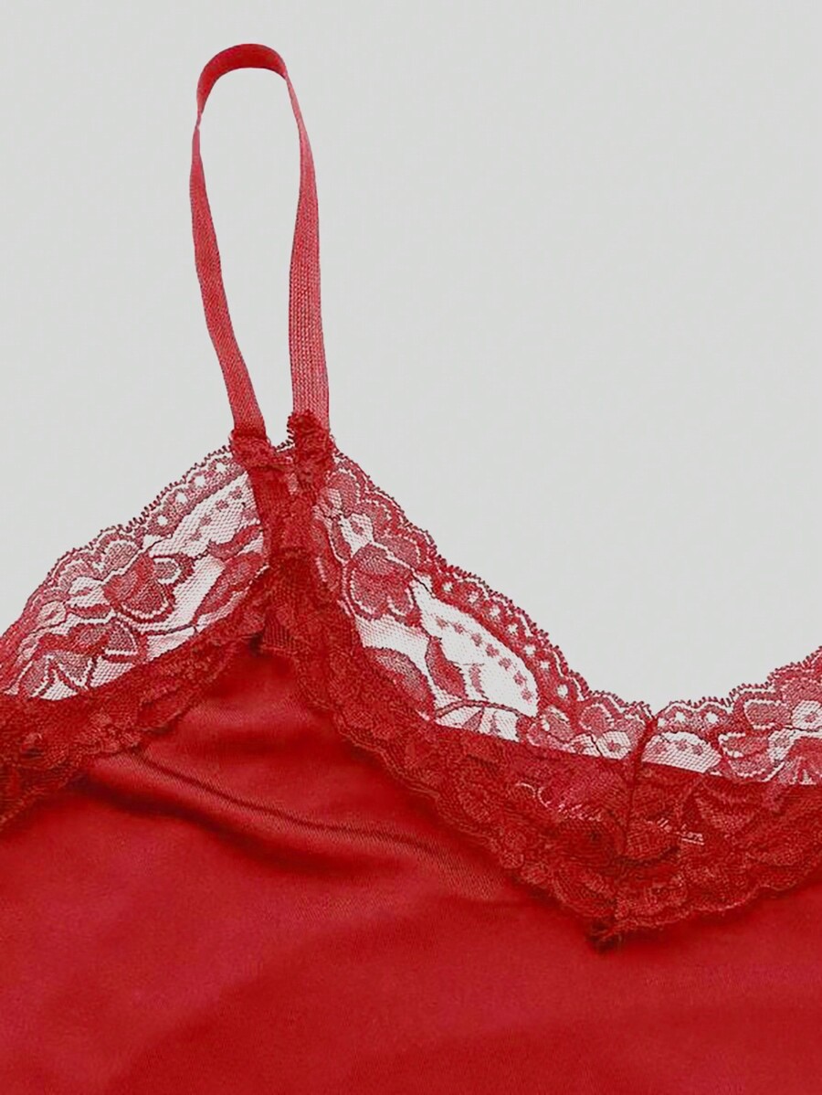 1pc Lace Trimmed Spaghetti Strap Nightgown For Any Season, New Arrival ...