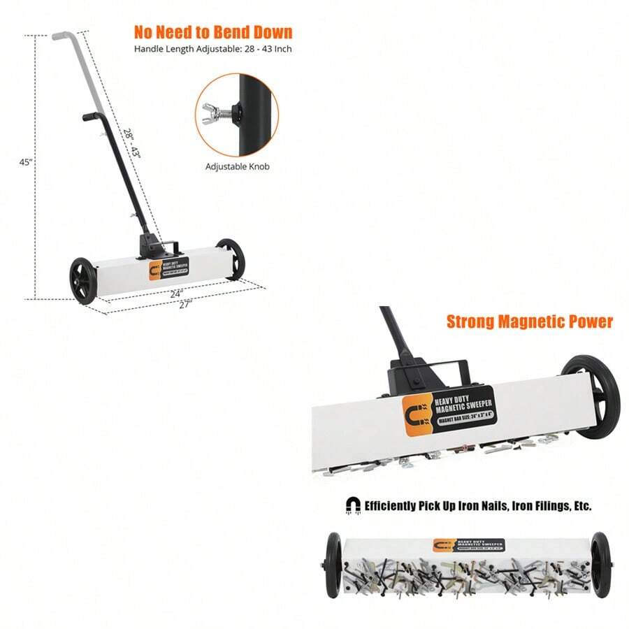24-Inch Rolling Magnetic Sweeper Equipped With Wheels And An Adjustable ...