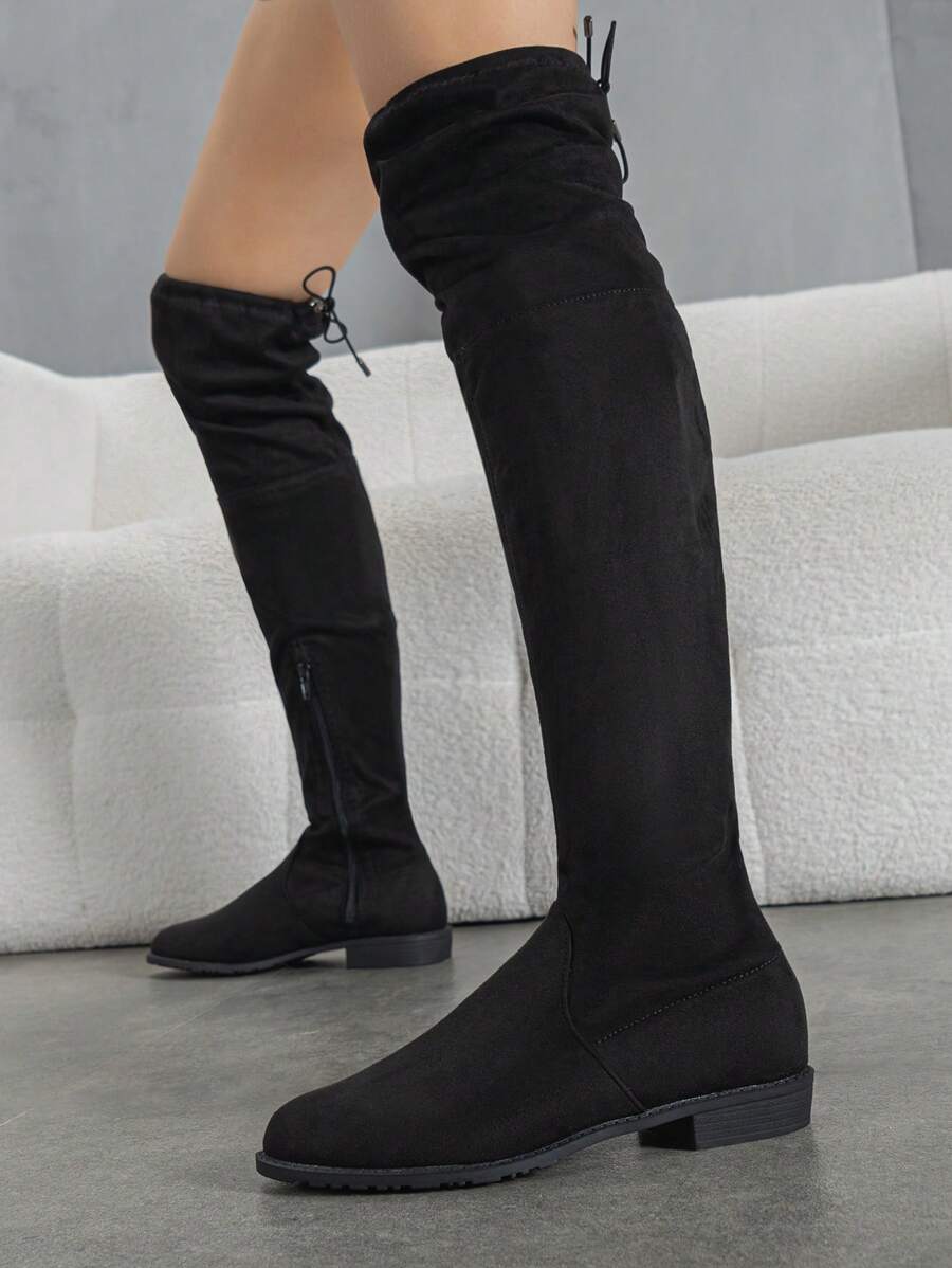 2024 Net Red Style Genuine Leather Knee-High Boots With Chunky Heel And ...