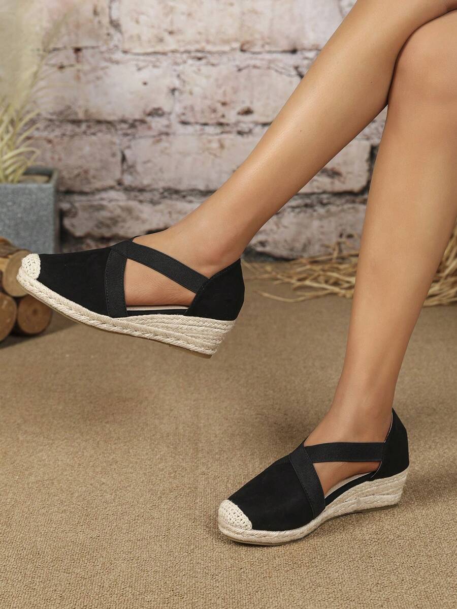 Crossed Straps Cord Platform Wedge Shoes With Velvet Upper | SHEIN USA