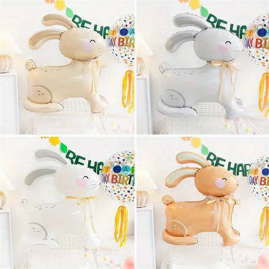 1pc Easter 3d Bunny Aluminum Film Balloon, Standing Cartoon Rabbit Foil ...