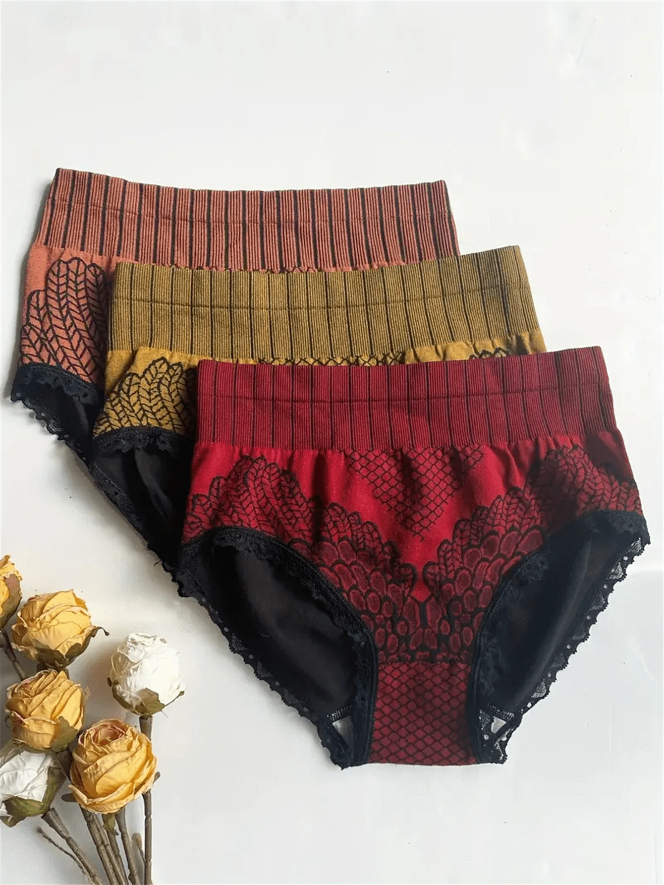 7pcs Lace Stitching Briefs, Comfy Or Breathable High Waist Stretchy ...