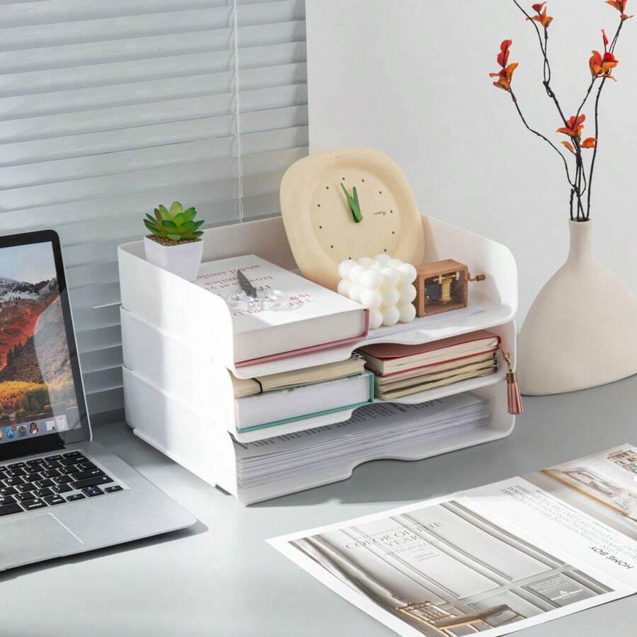 Desktop Multi-Layer Storage Rack For Files, Books, Stationery With Drawers, And Compartments For ...