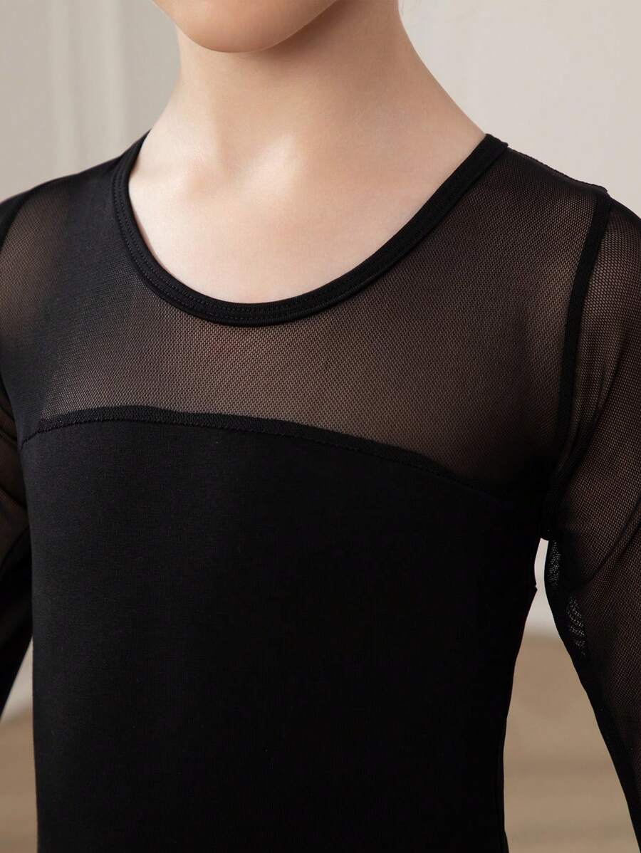 Tween Girl Three-Quarter Length Sleeves Ballet Leotard Mesh Sleeve ...