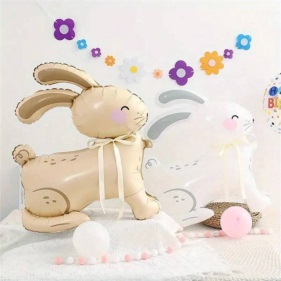 1pc Easter 3d Bunny Aluminum Film Balloon, Standing Cartoon Rabbit Foil ...