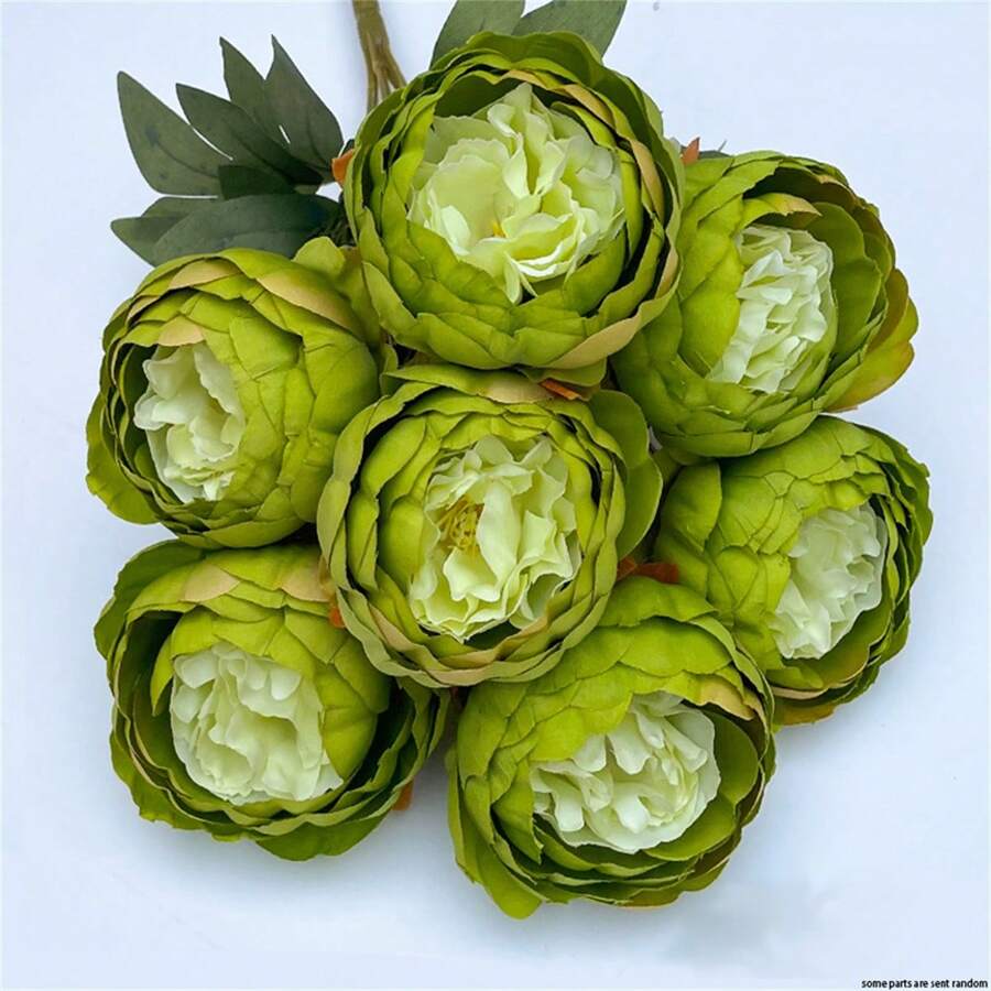 7 Heads Oil Painting Peony, Single Stem Round Peony, Vintage Artificial ...