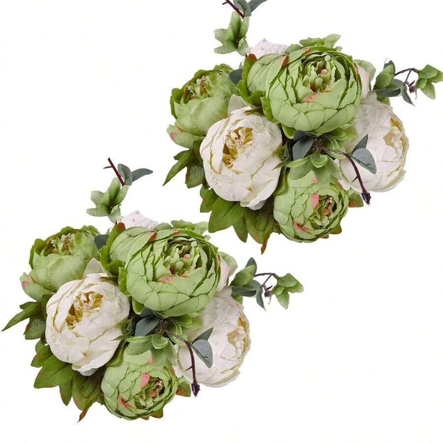 7 Heads Oil Painting Peony, Single Stem Round Peony, Vintage Artificial ...