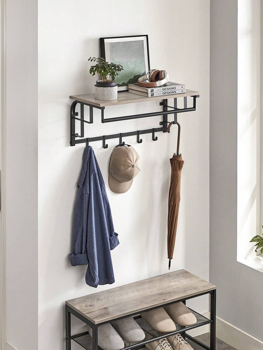 VASAGLE Coat Rack Wall-Mounted, Clothes Rail With 5 Removable Coat ...