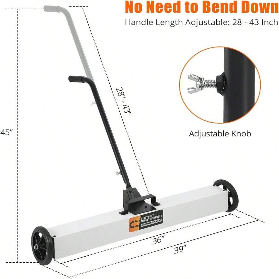 36-Inch Rolling Magnetic Sweeper Equipped With Wheels And An Adjustable ...