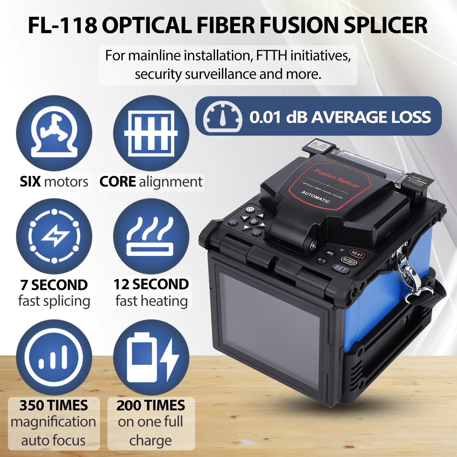 Optical Fiber Fusion Splicer FL-118, Fiber Splicing Machine With 6 ...