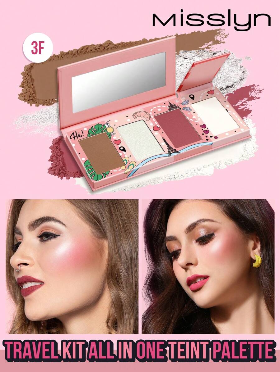 MissIyn KIT DE VIAGEM ALL IN ONE TEINT PALETTE, Paleta de Rosto com 4 Cores com Destaque em ...