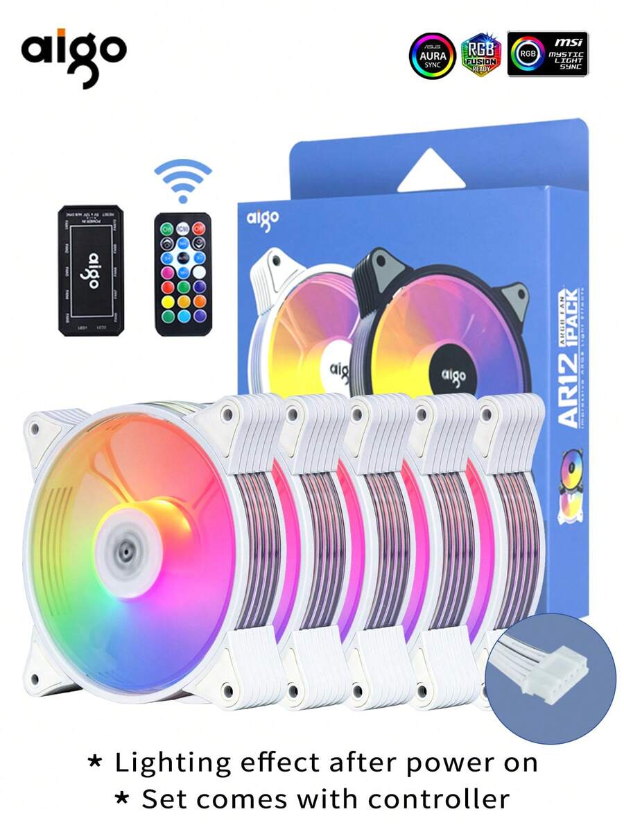 Aigo AR12 120mm Computer Case Fan White RGB Cooler Aura Sync Sata Port ...