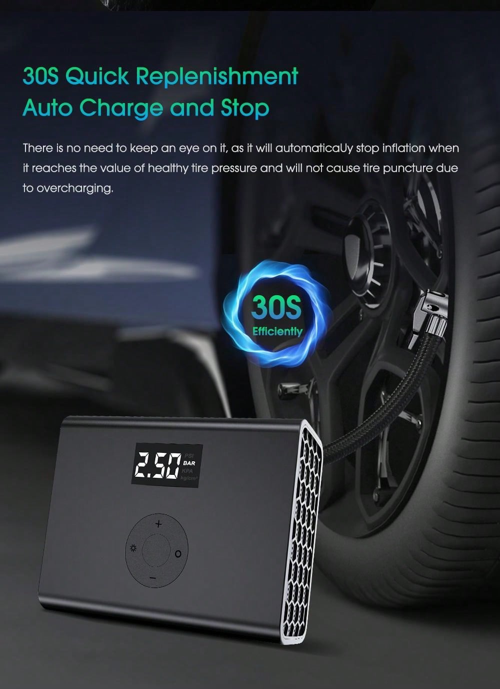 Carsun Portable Digital Tire Inflator With Built-In Lithium Battery ...