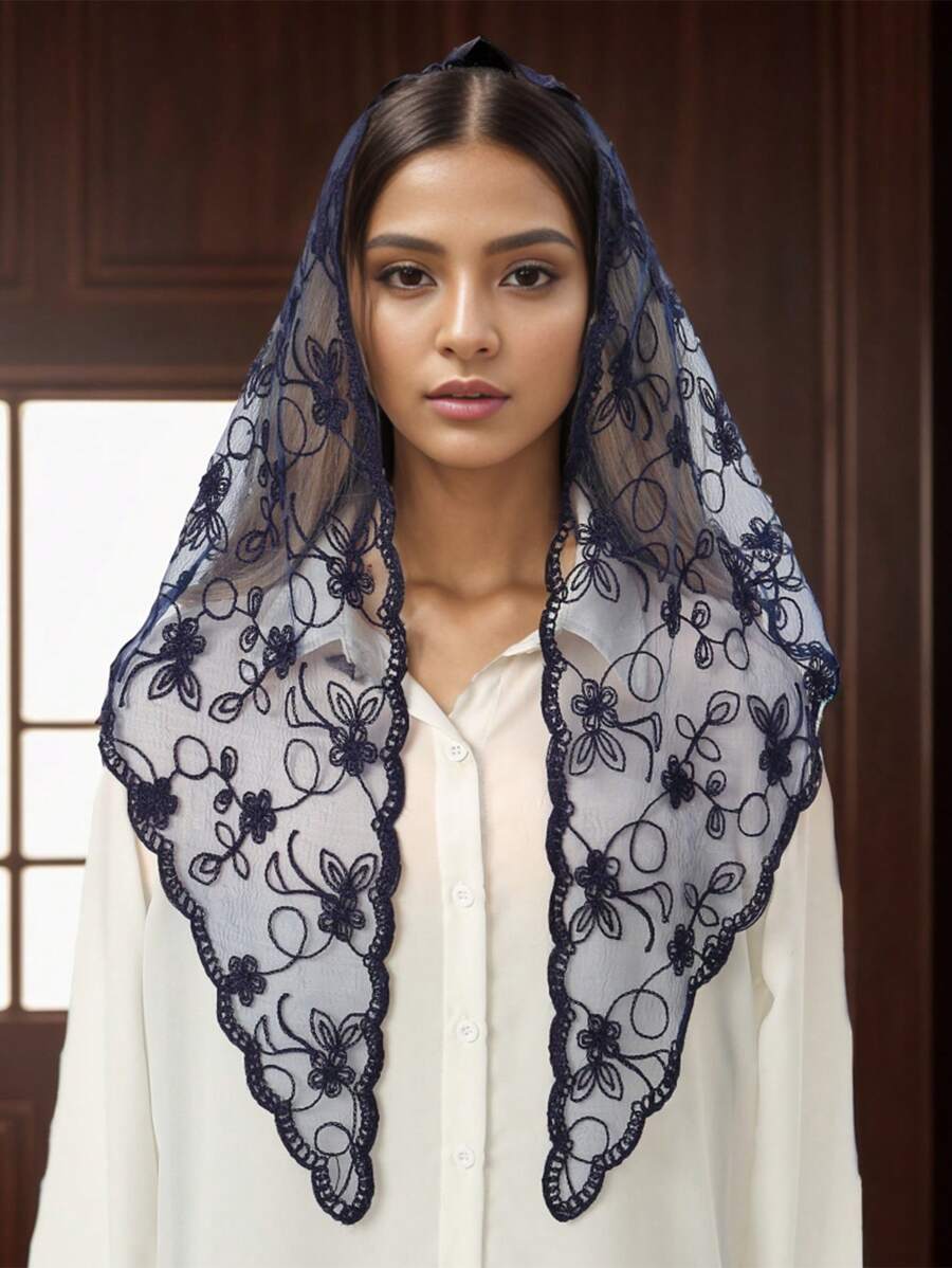 1pc Ladies' Luxury Lace Triangle Scarf With Elegant Silk Material For ...